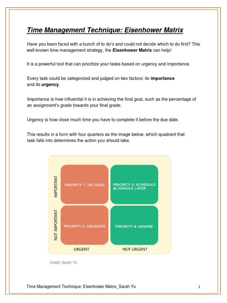 Time Management Technique Eisenhower Matrix | PDF Time Management Technique Eisenhower Matrix | PDF