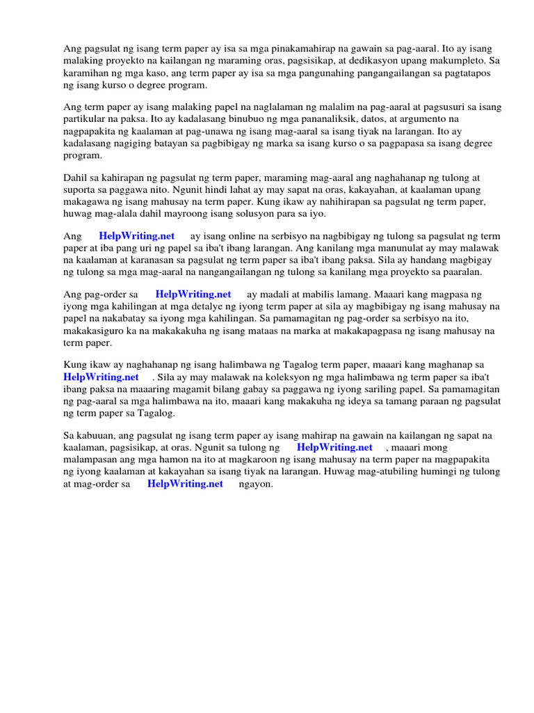 Halimbawa NG Tagalog Term Paper | PDF