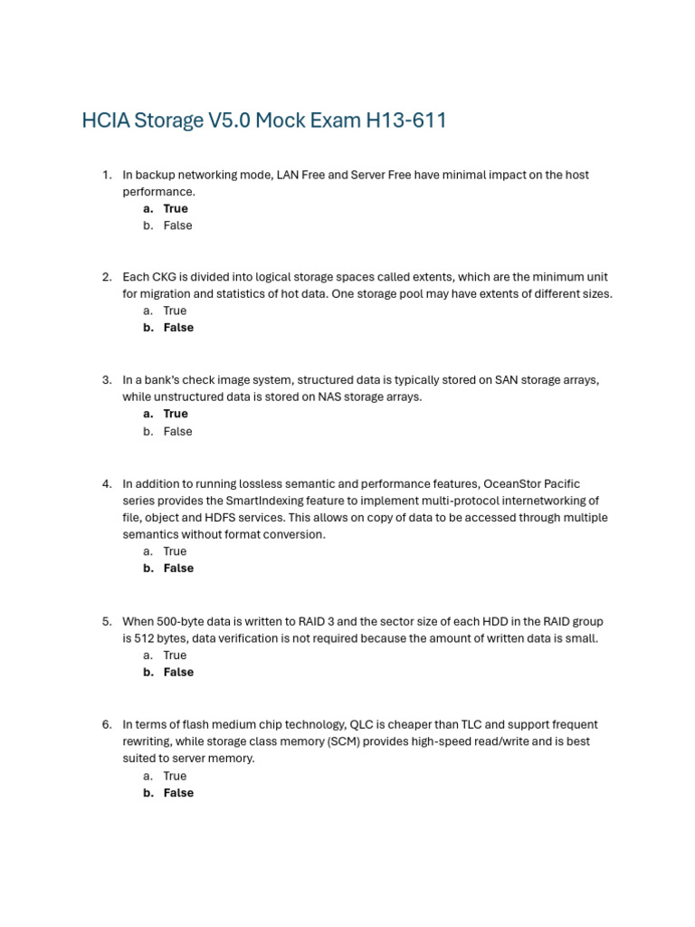 HCIA Storage V5 Mock Exam 1 | PDF | Computer Data Storage | Disk Storage
