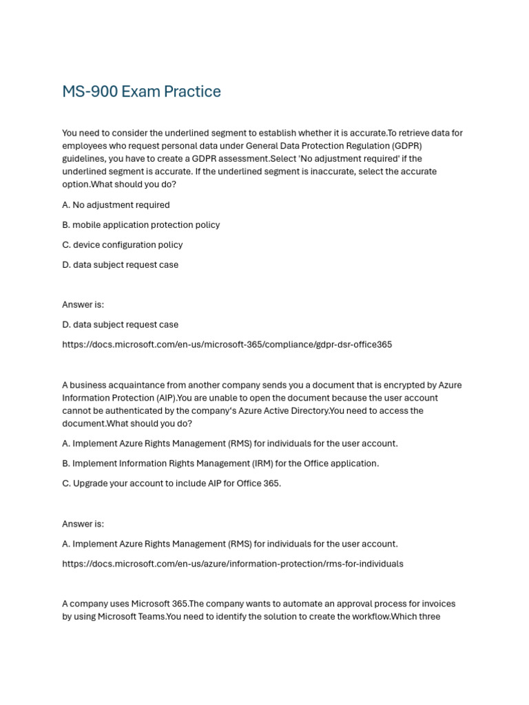 MS-900 Exam Practice | PDF | Software As A Service | Cloud Computing