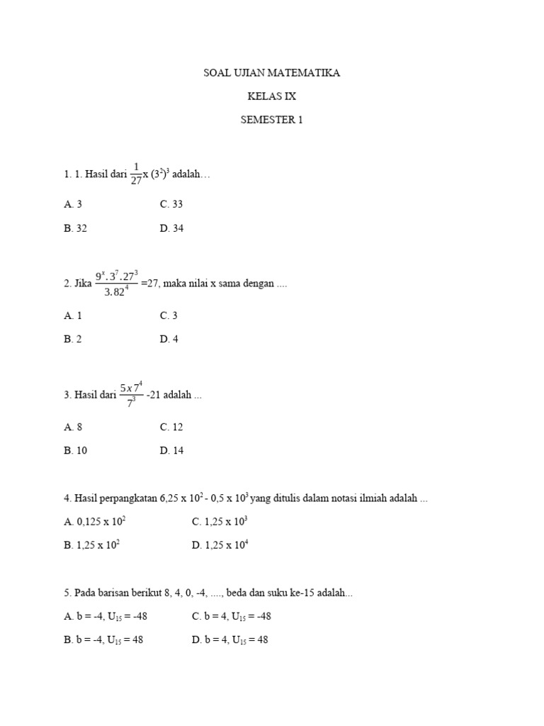 SOAL UJIAN MATEMATIKA Kelas IX | PDF