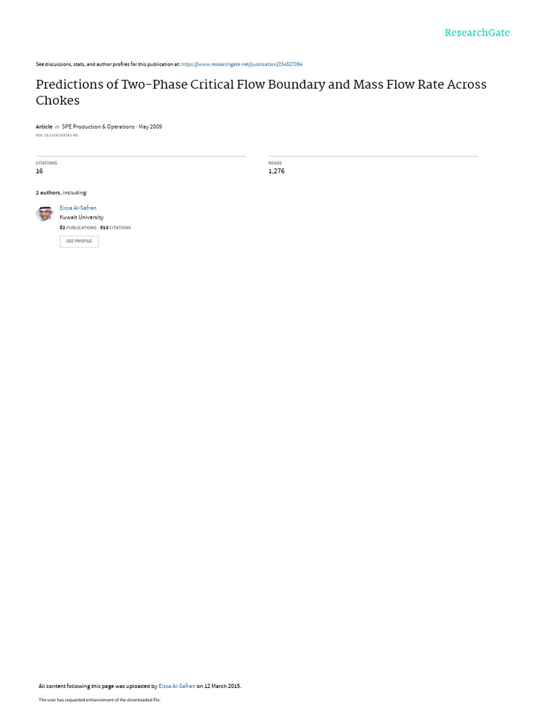 SPE 109243 Chokeflow PA | PDF | Fluid Dynamics | Gases