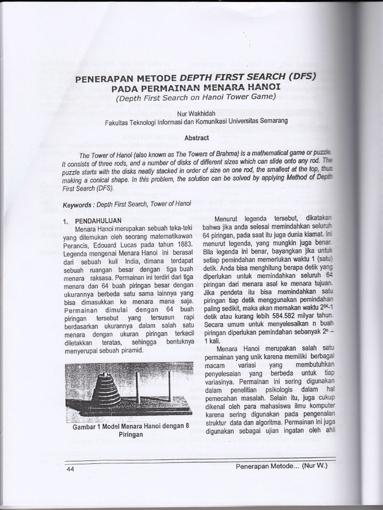 Penerapan Metode Depth First Search (DFS) Pada Permainan Menara Hanoi | PDF