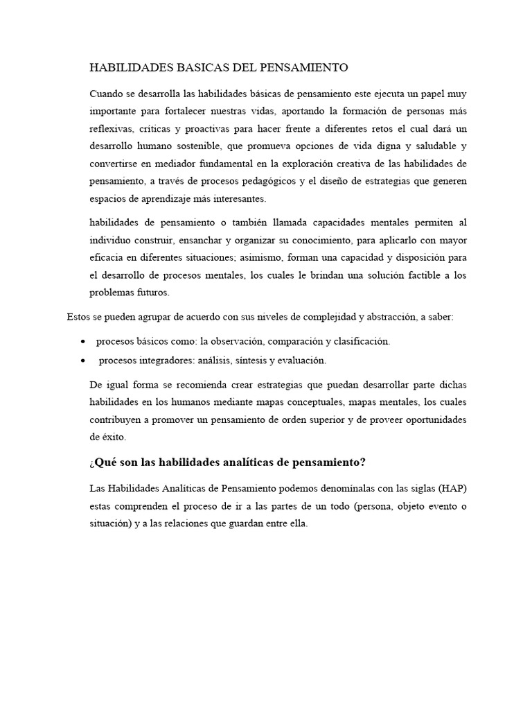 Habilidades Basicas Del Pensamiento | PDF | Pensamiento | Creatividad