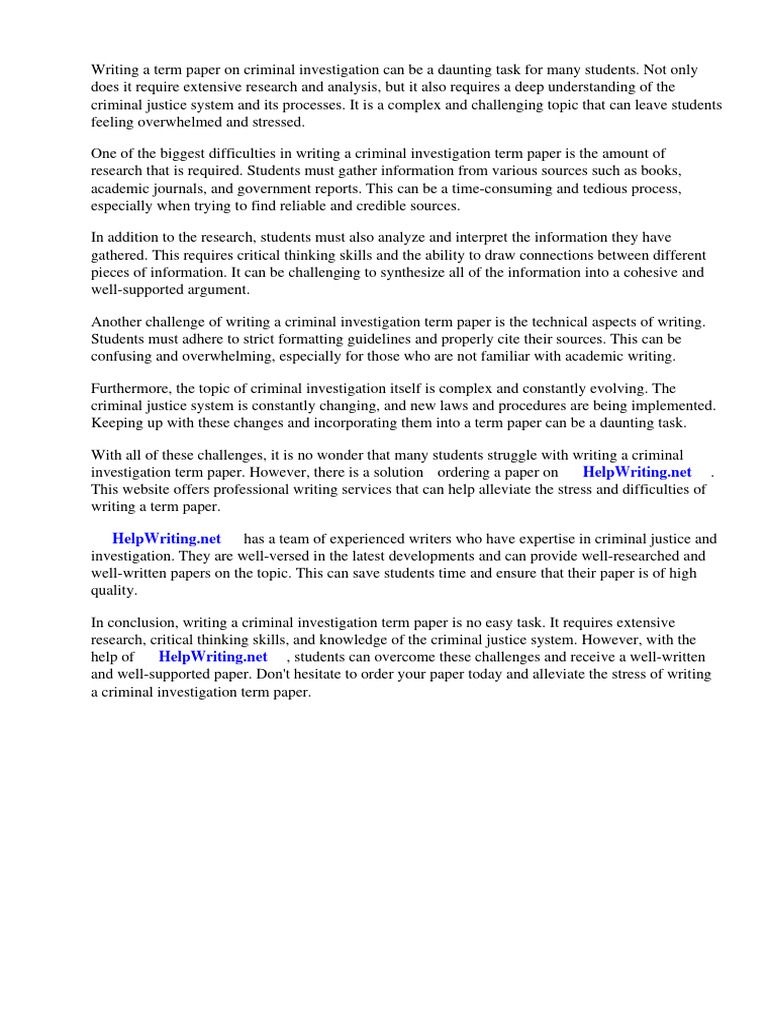 Criminal Investigation Term Paper | PDF | Crime Scene | Forensic Science