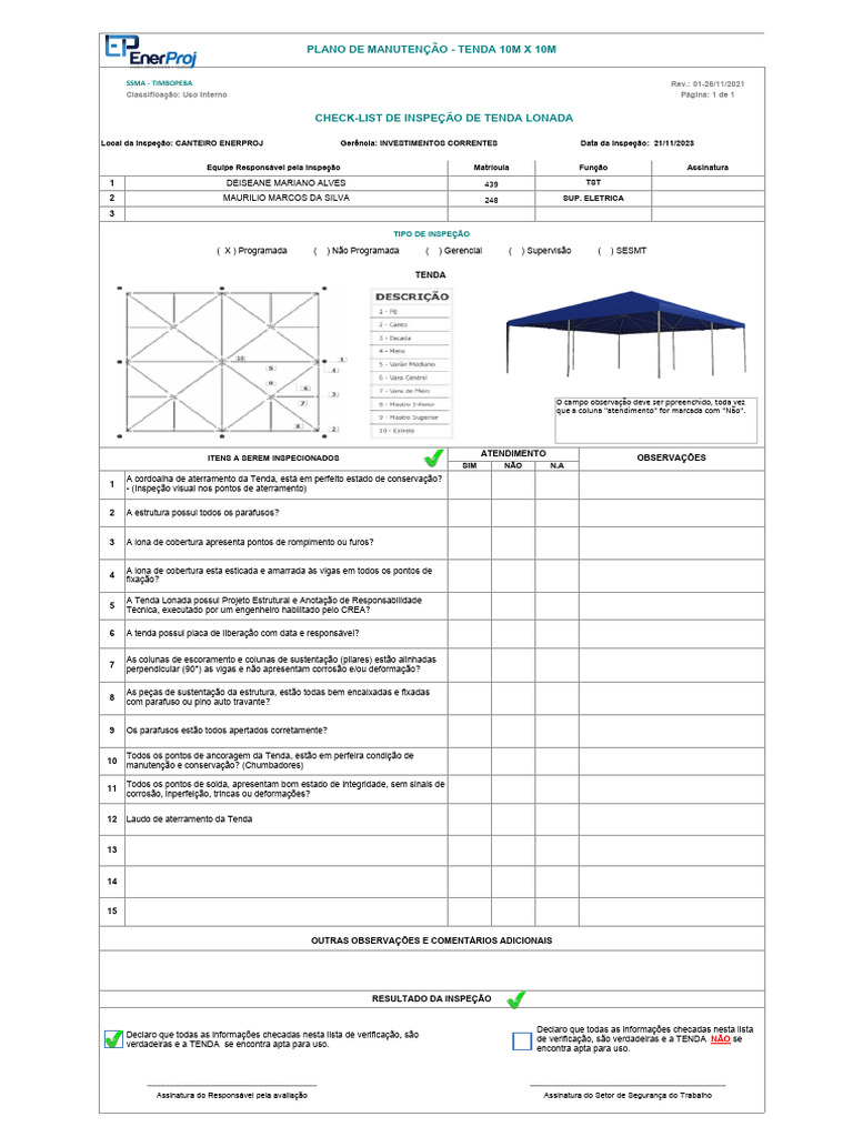 Check-List Tenda Rev 01 | PDF | Parafuso