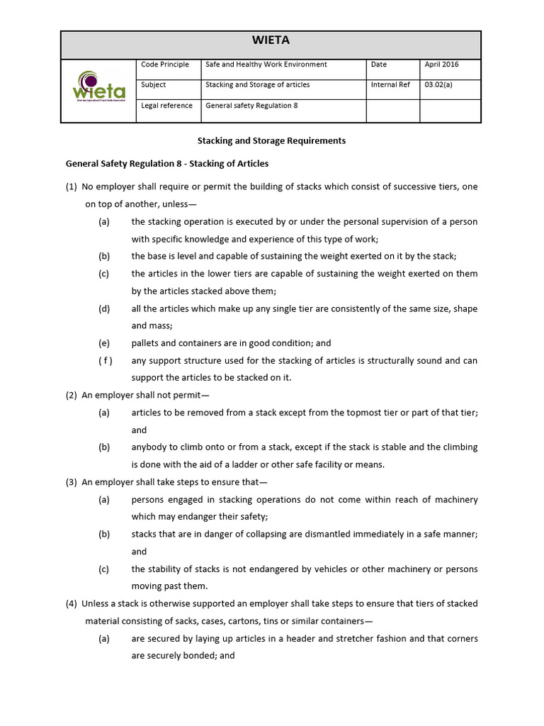 Legislation. GSR 8. Stacking and Storage 1 | PDF
