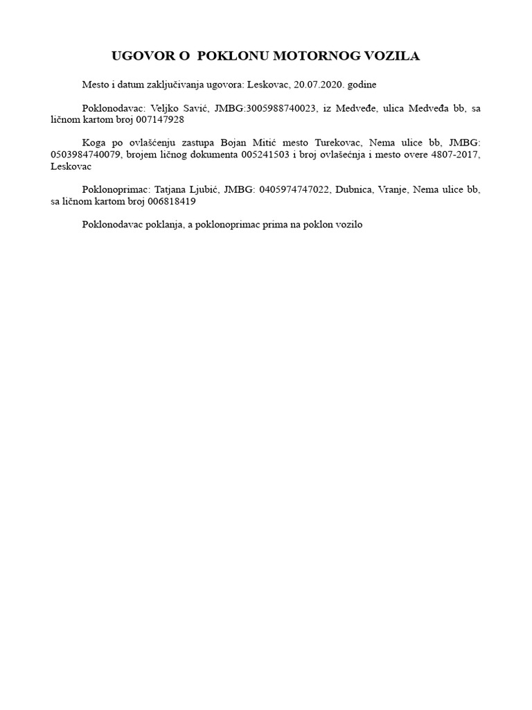 12 Ugovor o Poklonu Vozila | PDF