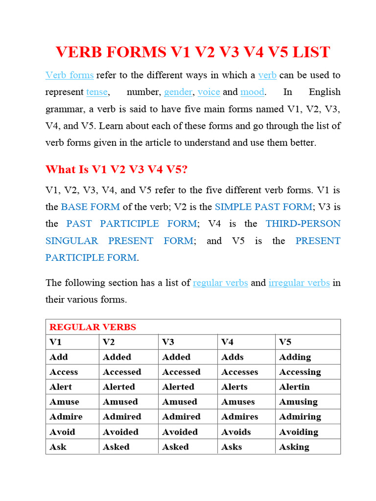 Verb Forms V1 V2 V3 V4 V5 List | PDF | Visual Cortex | Verb