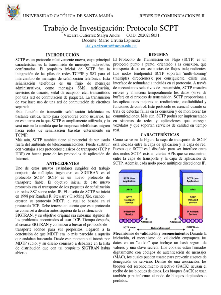 Protocolo SCTP: Características y Ventajas | PDF | Protocolo de Control de Transmisión ...