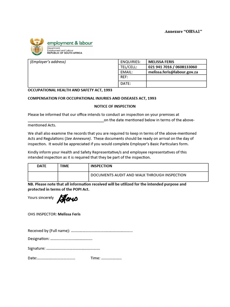 OHSA Inspection Notice | PDF | Occupational Safety And Health | Workplace