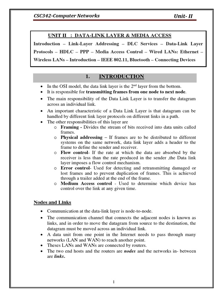 CN Unit Ii Data Link Layer & Media Access | PDF | Ethernet | Internet Protocols
