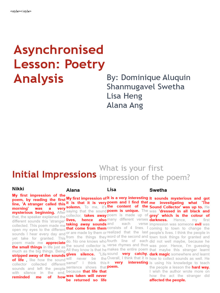1G1 - Group 4 - The Sound Collector - Google Slides | PDF | Poetry