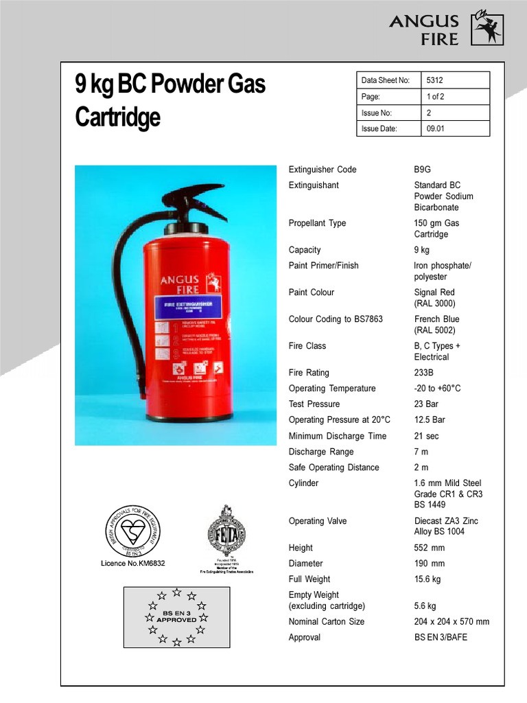 5312-2 9Kg BC Powder Gas Cartridge | PDF | Cartridge (Firearms) | Flight