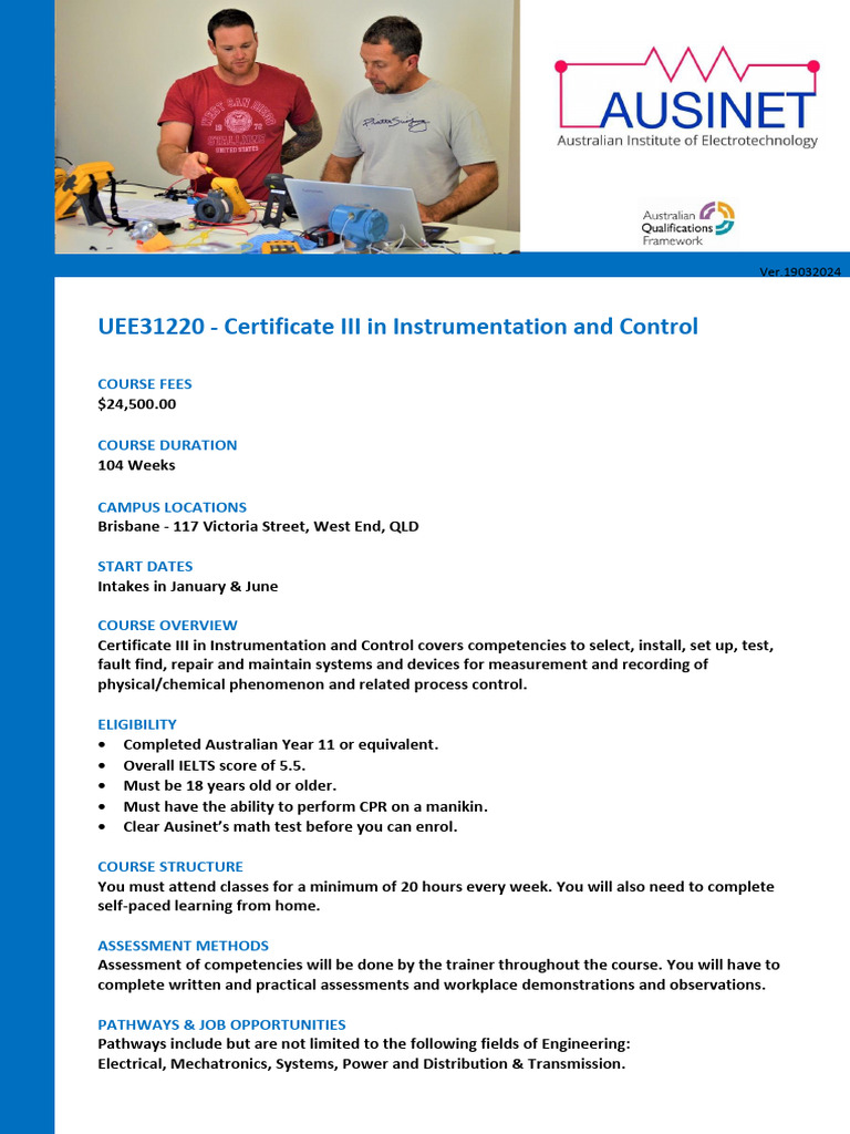 UEE31220 - Certificate III in Instrumentation and Control Ausinet ...