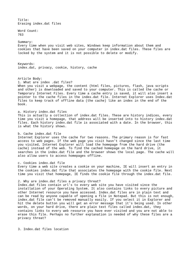 Erasing_index.dat_files | PDF | Search Engine Indexing | Computer File