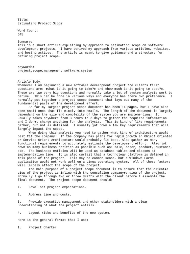 Estimating Project Scope | PDF | Scope (Computer Science) | System Estimating Project Scope | PDF | Scope (Computer Science) | System
