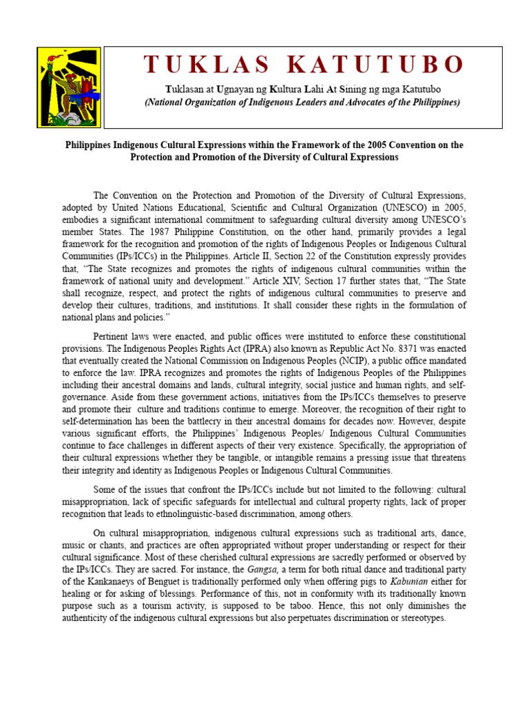 TUKLAS KATUTUBO Position On 2005 UNESCO Convention - FINAL EDIT | PDF ...