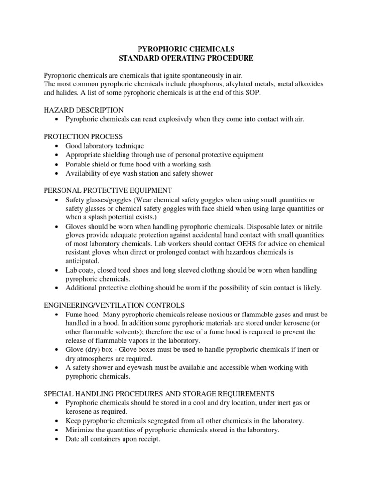Pyrophoric Chemicals | PDF | Laboratories | Personal Protective Equipment