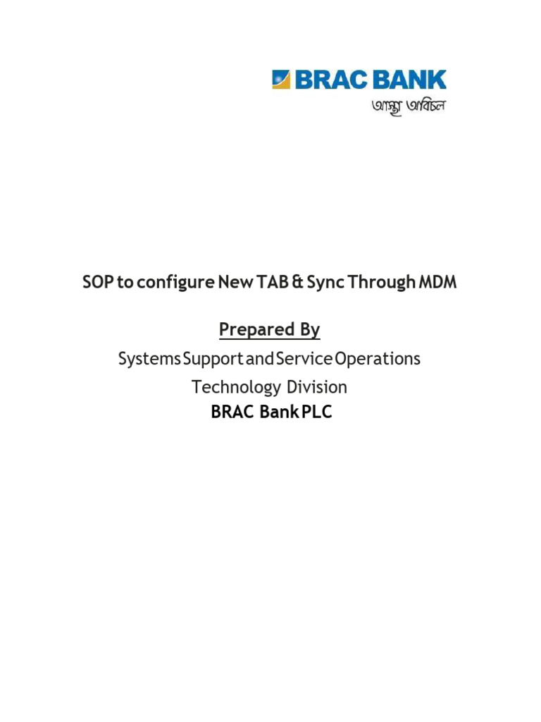 SOP To Configure New TAB - Sync Through MDM | PDF