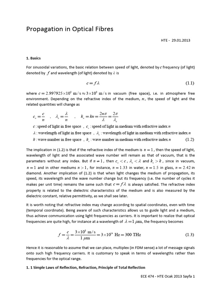 Notes On Fibre Propagation - Jan 2013 - HTE | PDF | Optical Fiber ...
