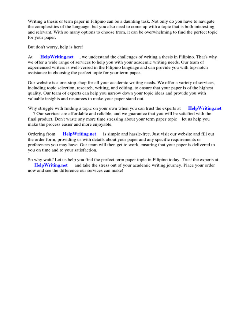 Term Paper Topics in Filipino | PDF | Tagalog Language | Essays