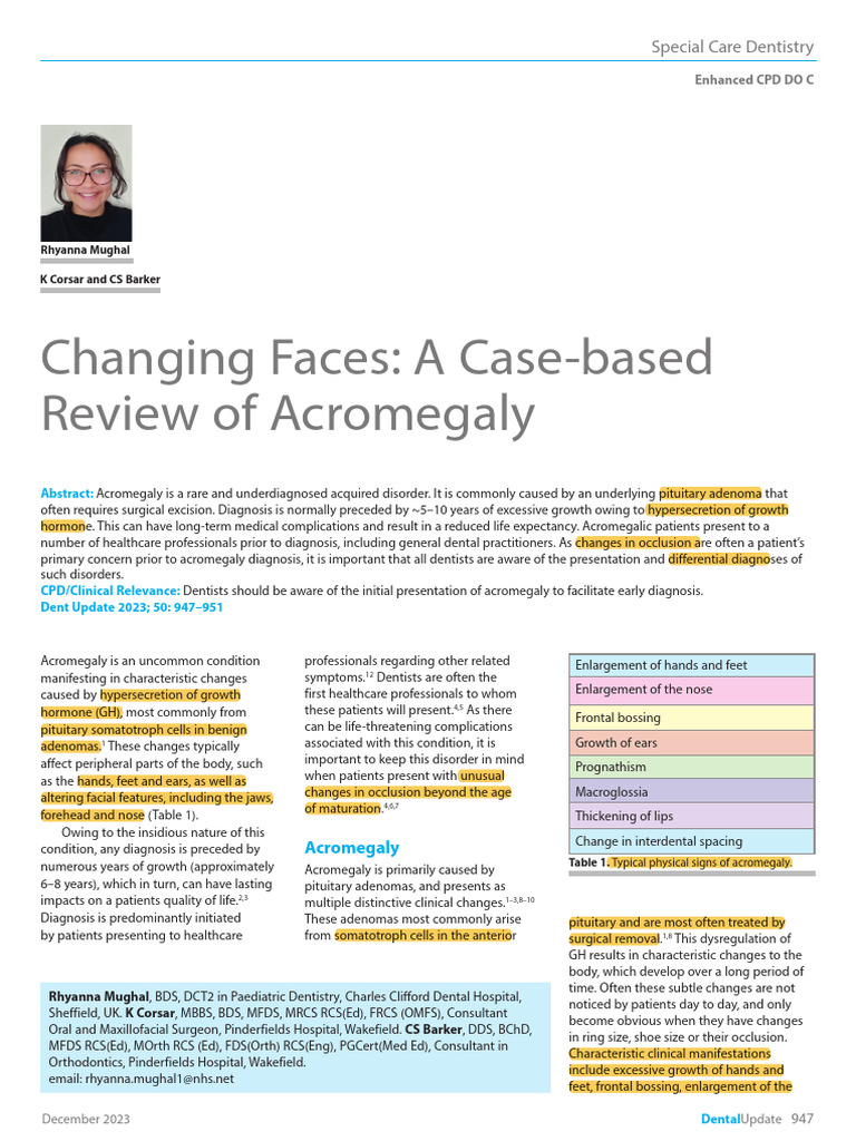 Changing Faces: A Case-Based Review of Acromegaly: Special Care ...
