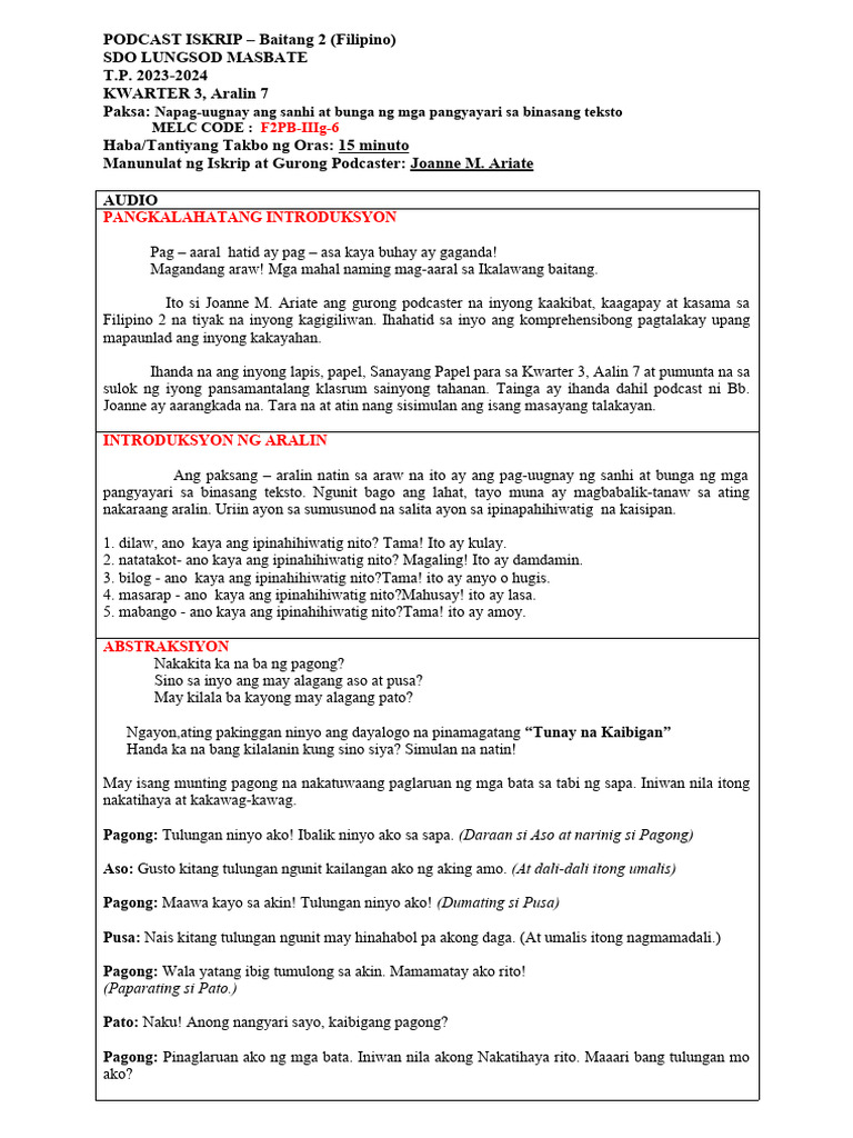 Filipino 2 Final Script | PDF