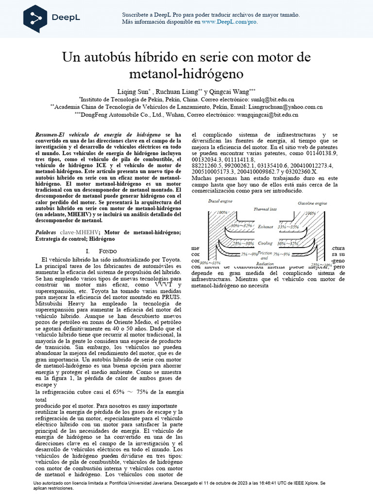 A Serial Hybrid Bus With Methanol-Hydrogen Engine Es-ES | PDF ...