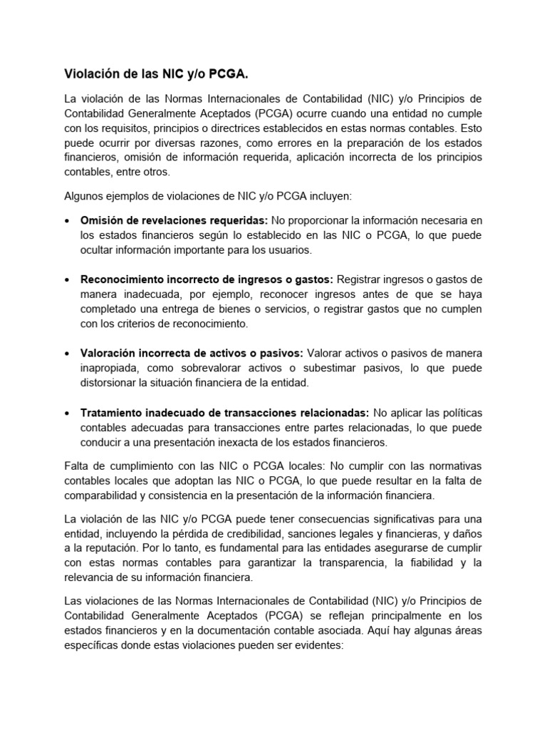 Violación de Las NIC y PCGA | PDF | Contabilidad | Estado financiero