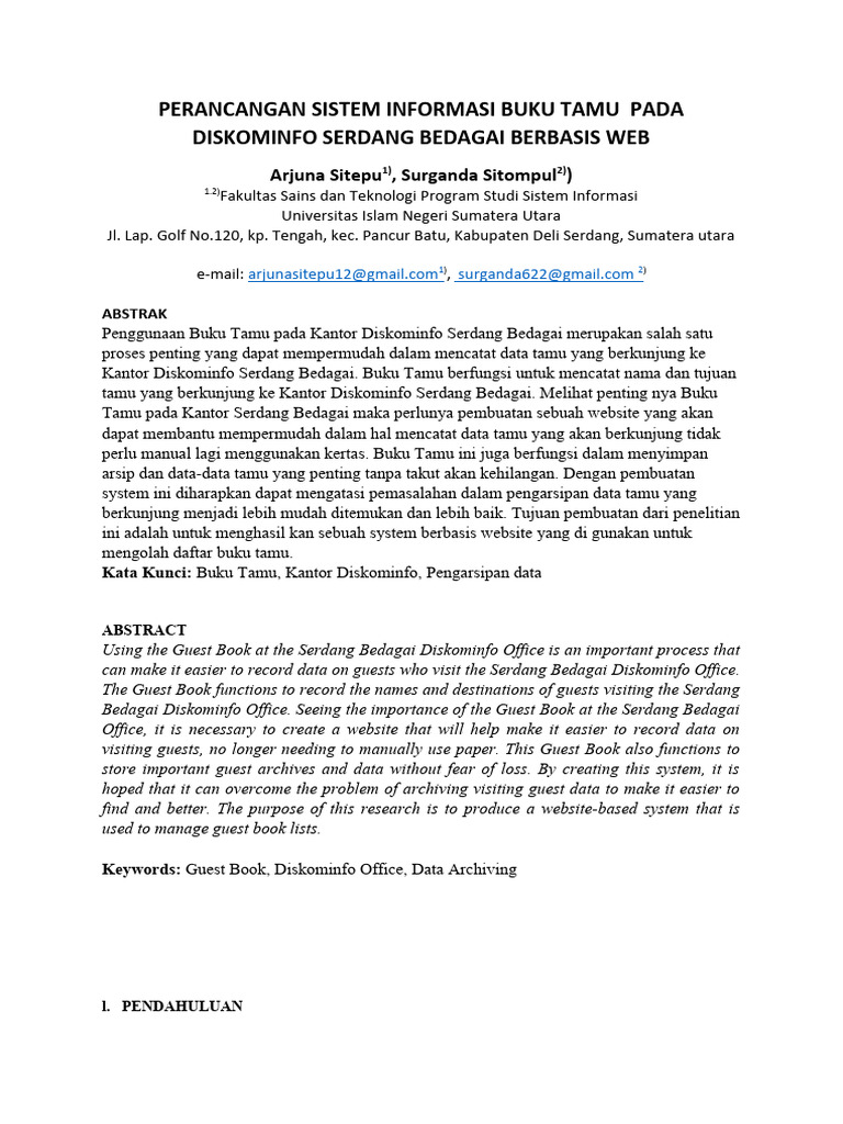 Rancang Bangun Sistem Informasi Buku Tamu Pada Diskominfo Serdang Bedagai Berbasis Web 2 | PDF