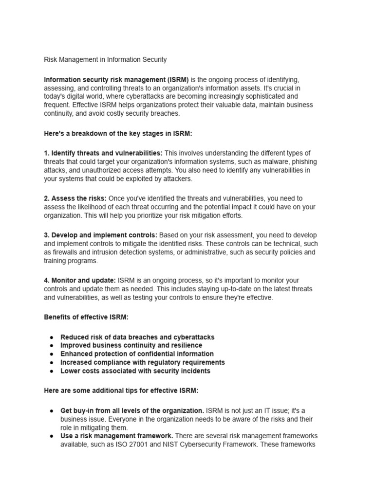 Risk Management in Information Security | PDF | Security | Computer ...