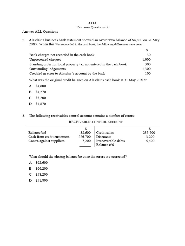FA2 Revision Questions 2 | PDF | Debits And Credits | Banks