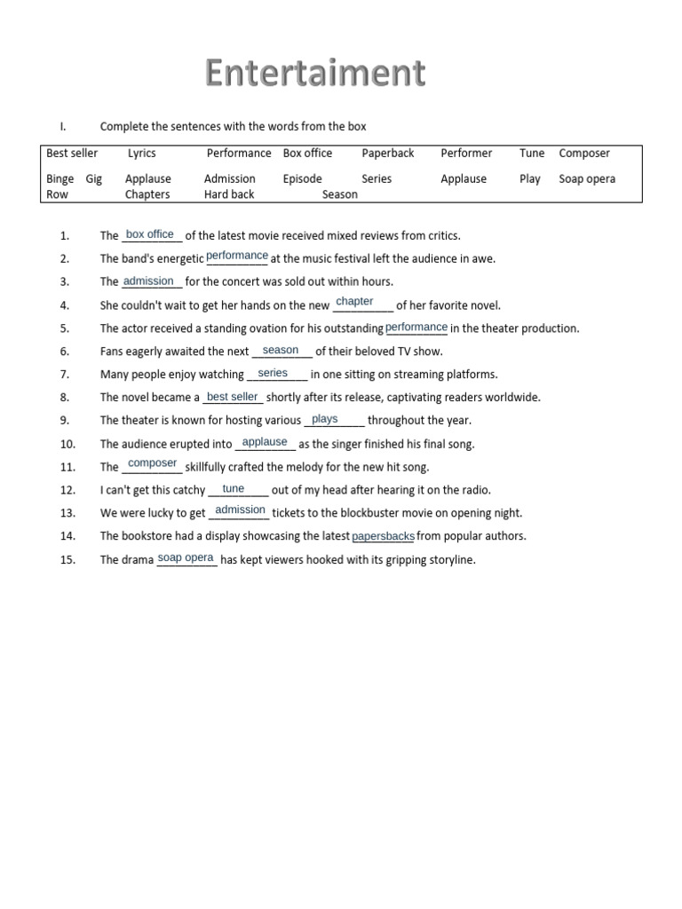 ENTERTAINMENT Vocabulary | PDF | Performing Arts | Entertainment