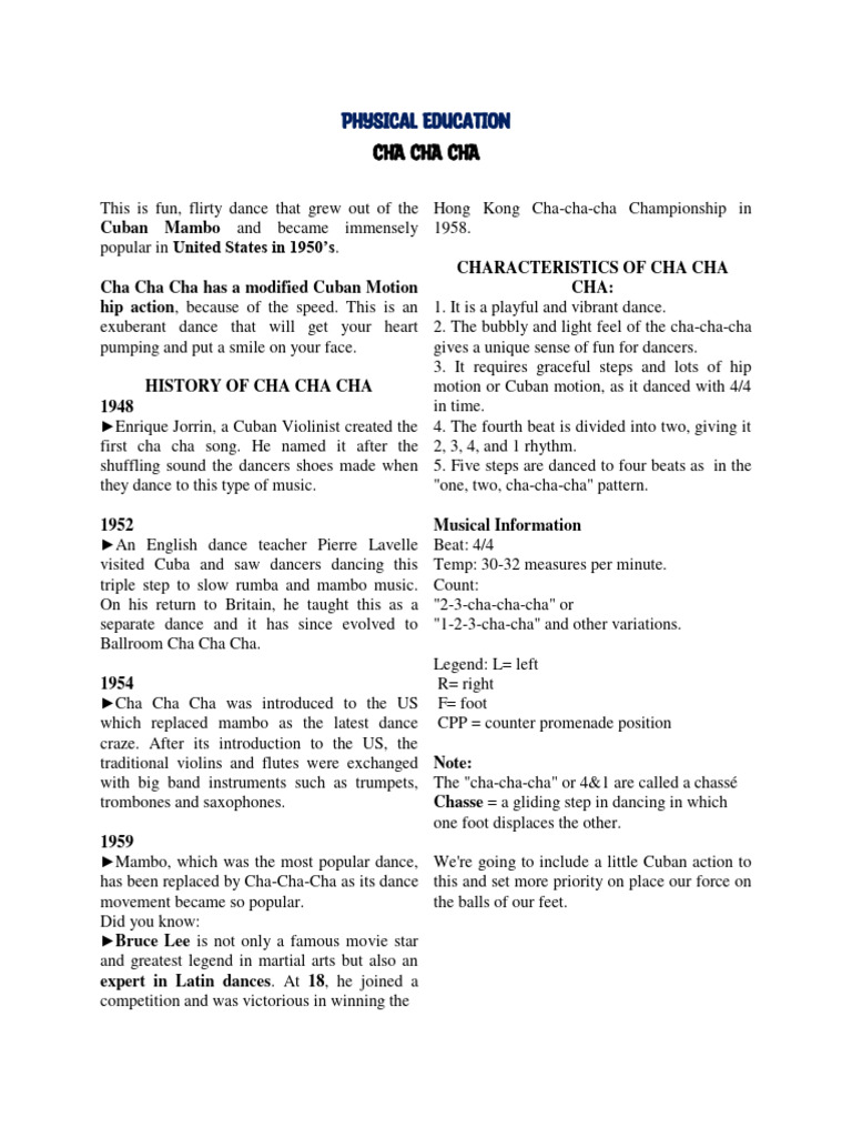 P.E 13 History of Cha Cha Cha | PDF | Competitive Dance | Dances