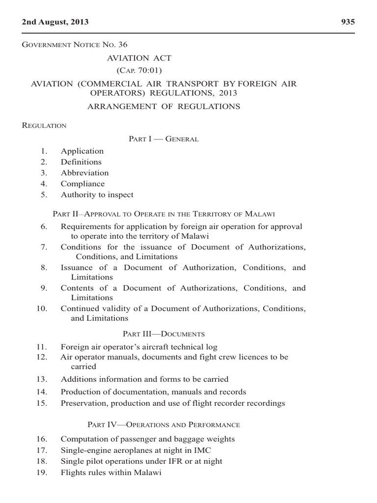 Aviation Regulations, 2013 Commercial Air Transport by Foreign Air ...