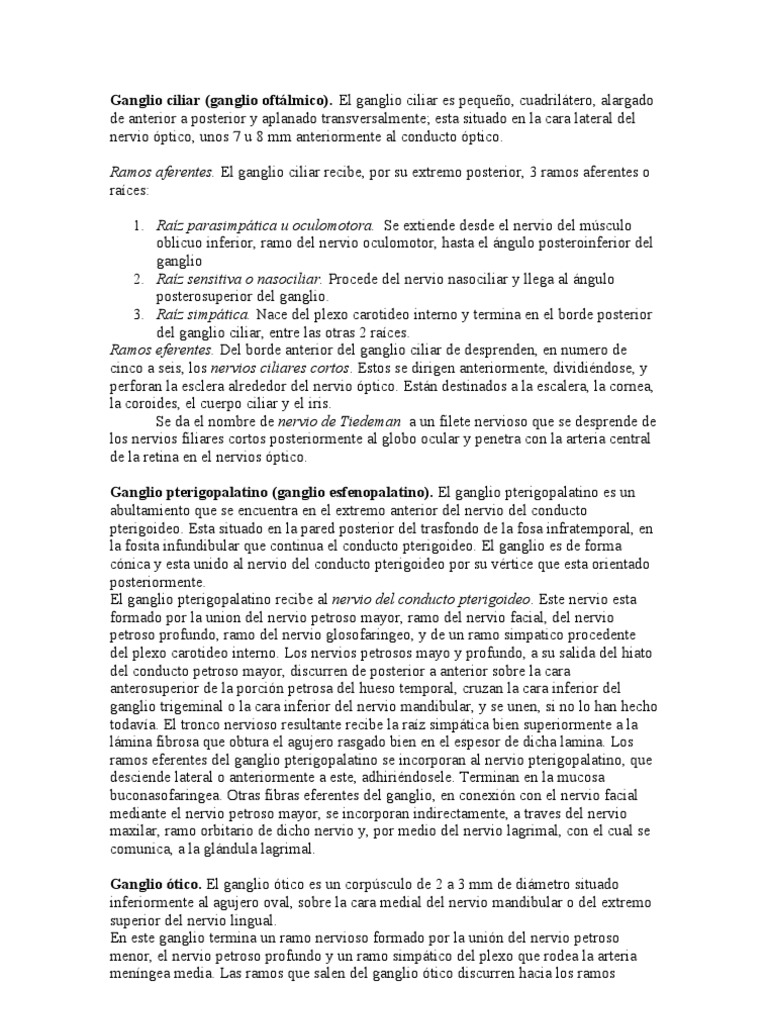 Estructura y funciones del ganglio ciliar | PDF | Nervio | Cabeza y ...
