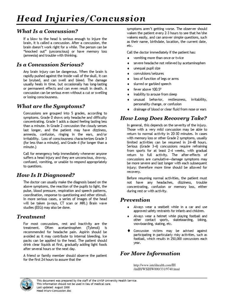 Head Injury - Concussion | PDF | Concussion | Neurological Disorders