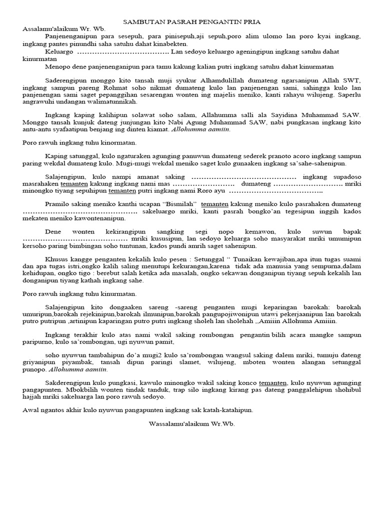 Sambutan Pasrah Pengantin Pria | PDF