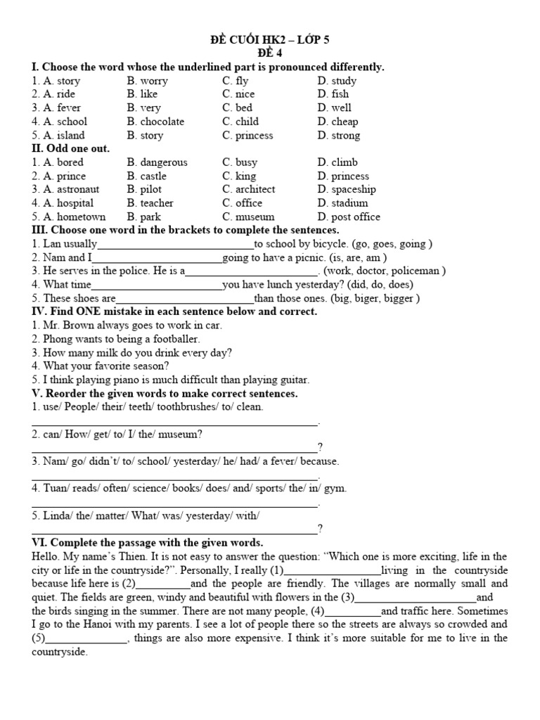 Lớp 5 - Đề cuối HK2 | PDF