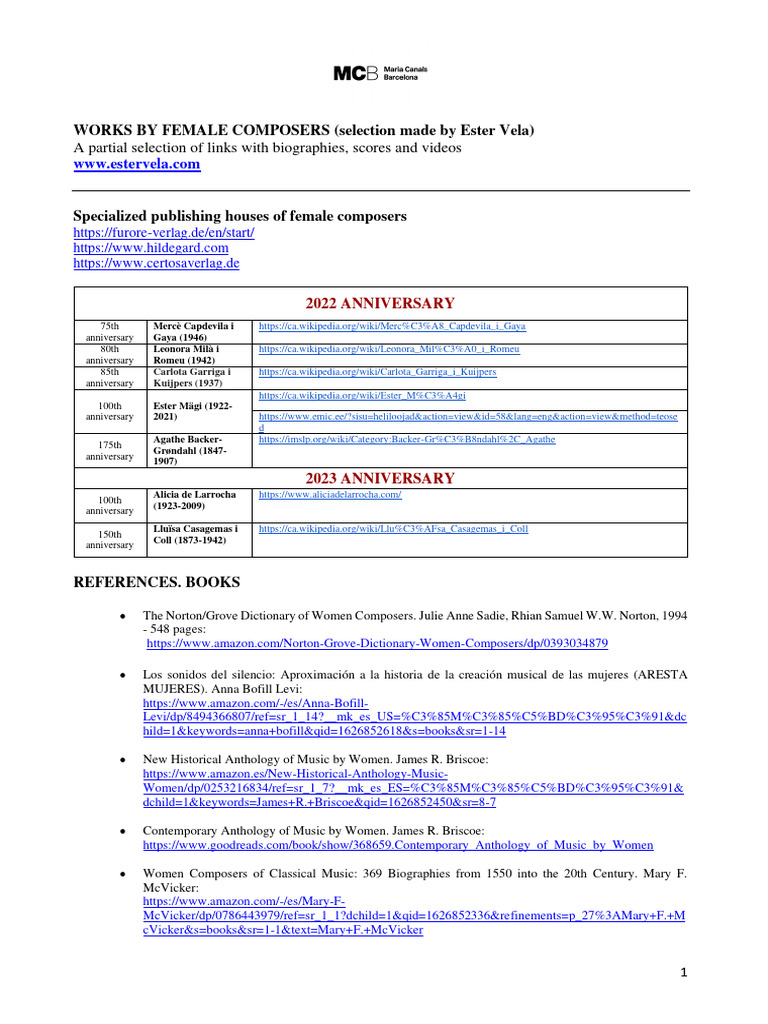 Female Composers: Biographies & Scores | PDF | Musical Compositions ...
