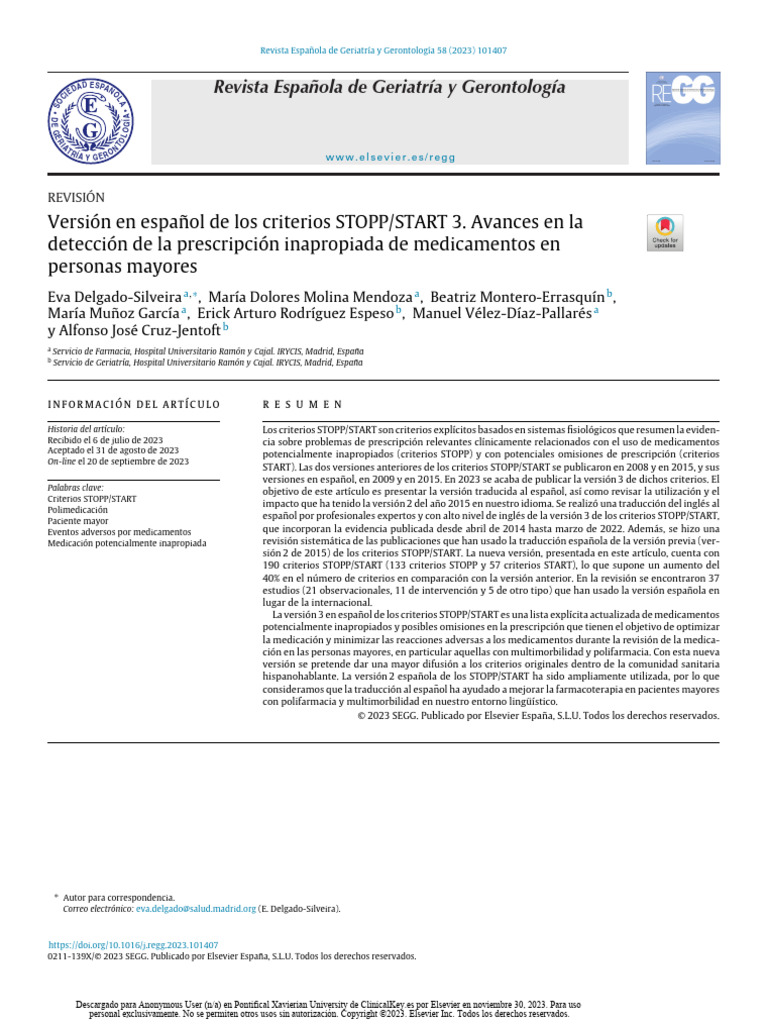 Versión en Espanol de Los Criterios STOPP START 3 | PDF | Medicamentos ...