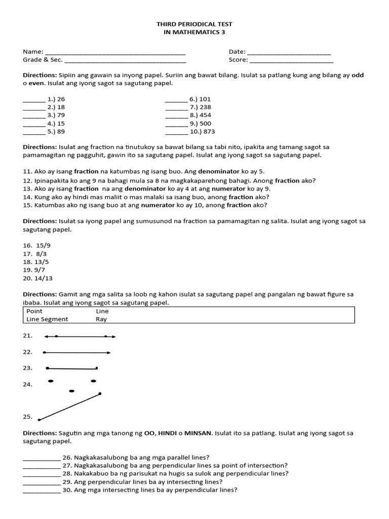 Third Periodical Test In Mathematics Pdf