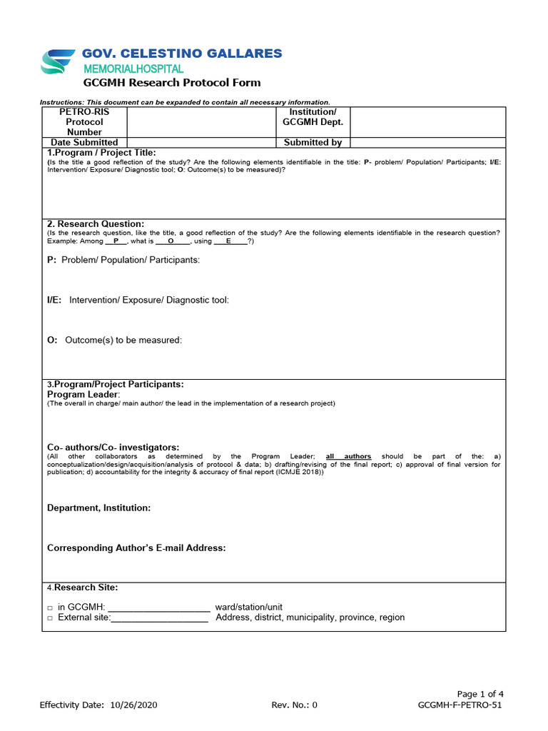 Gcgmh Research Protocol Form No 51 Pdf Science 7420
