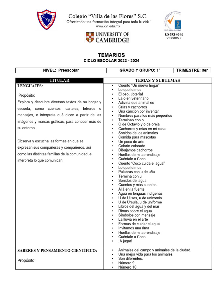 Temarios 1° 3er Tri | PDF