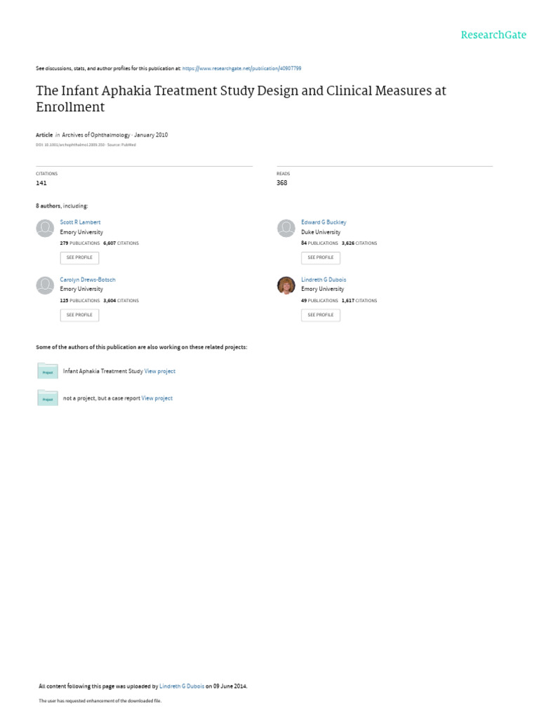 The Infant Aphakia Treatment Study Design and Clin | PDF | Visual ...