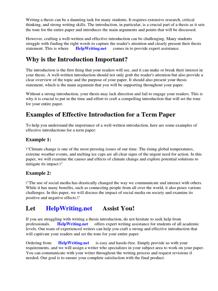 Term Paper Introduction Examples | PDF | Essays | Academic Publishing