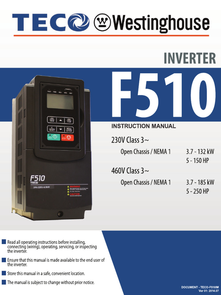 F510 Instruction Manual | PDF | Power Inverter | Alternating Current