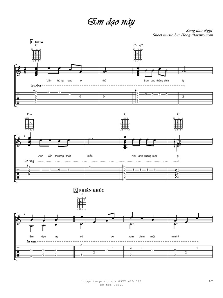 Em Dao Nay - Fingerstyle | PDF