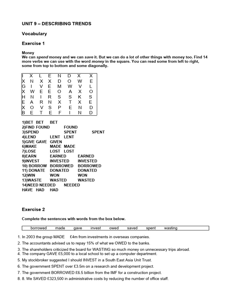 Describing Trends - Various Exercises | PDF | Adverb | Adjective